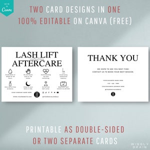 Lash Lift Aftercare Template, Editable Eyelash Lift Care Card ...