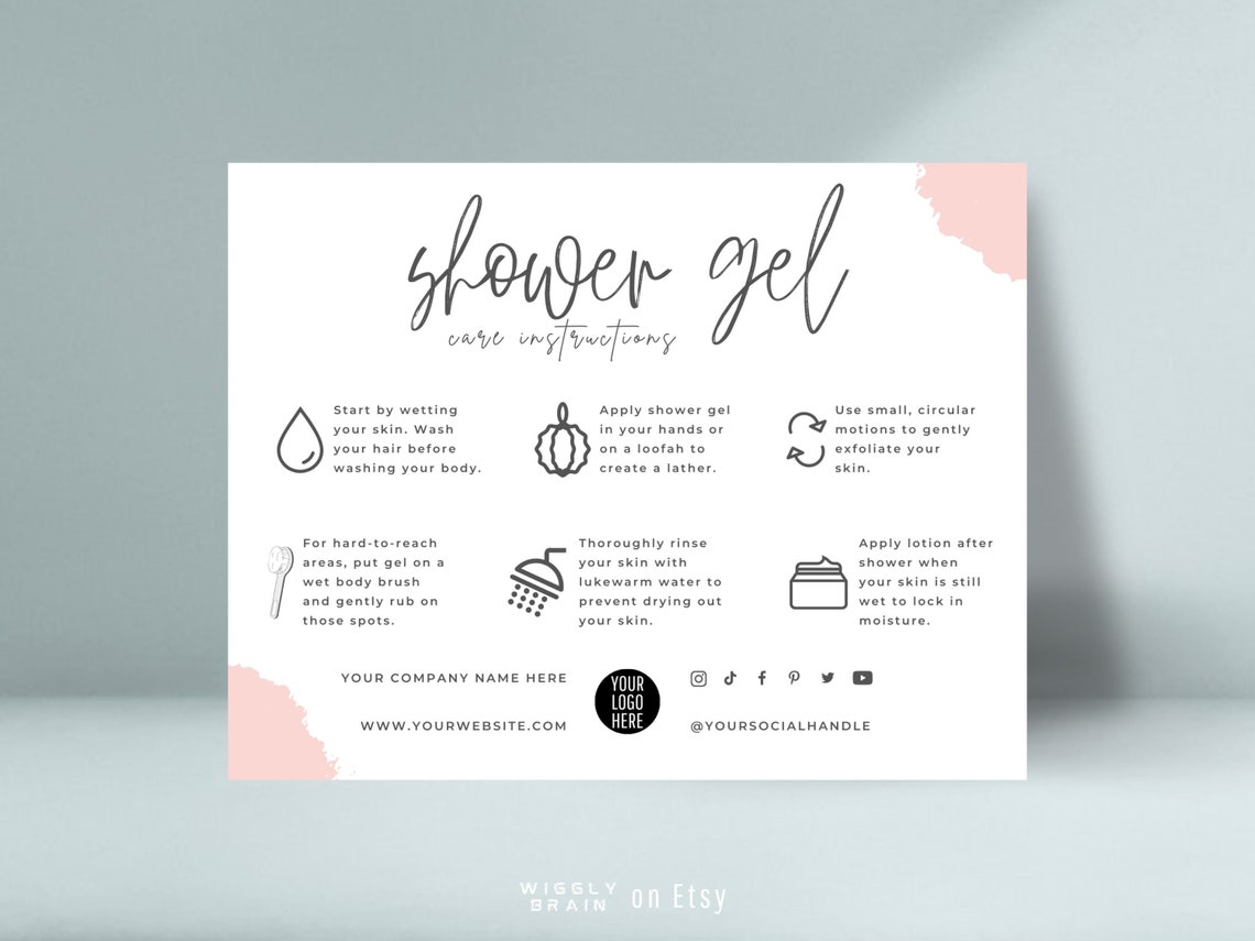 Editable Shower Gel Care Guide Template, Body Wash Care Card, Boho ...
