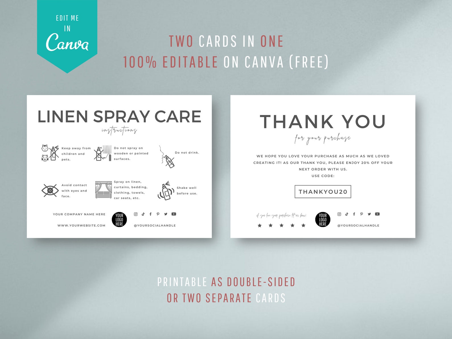 Editable Linen Spray Care Card Template, Fabric Mist Care Instructions ...