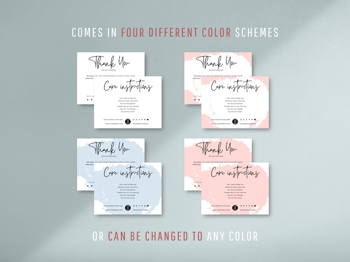 Editable Care Card Template Care Instructions Cards Washing | Etsy