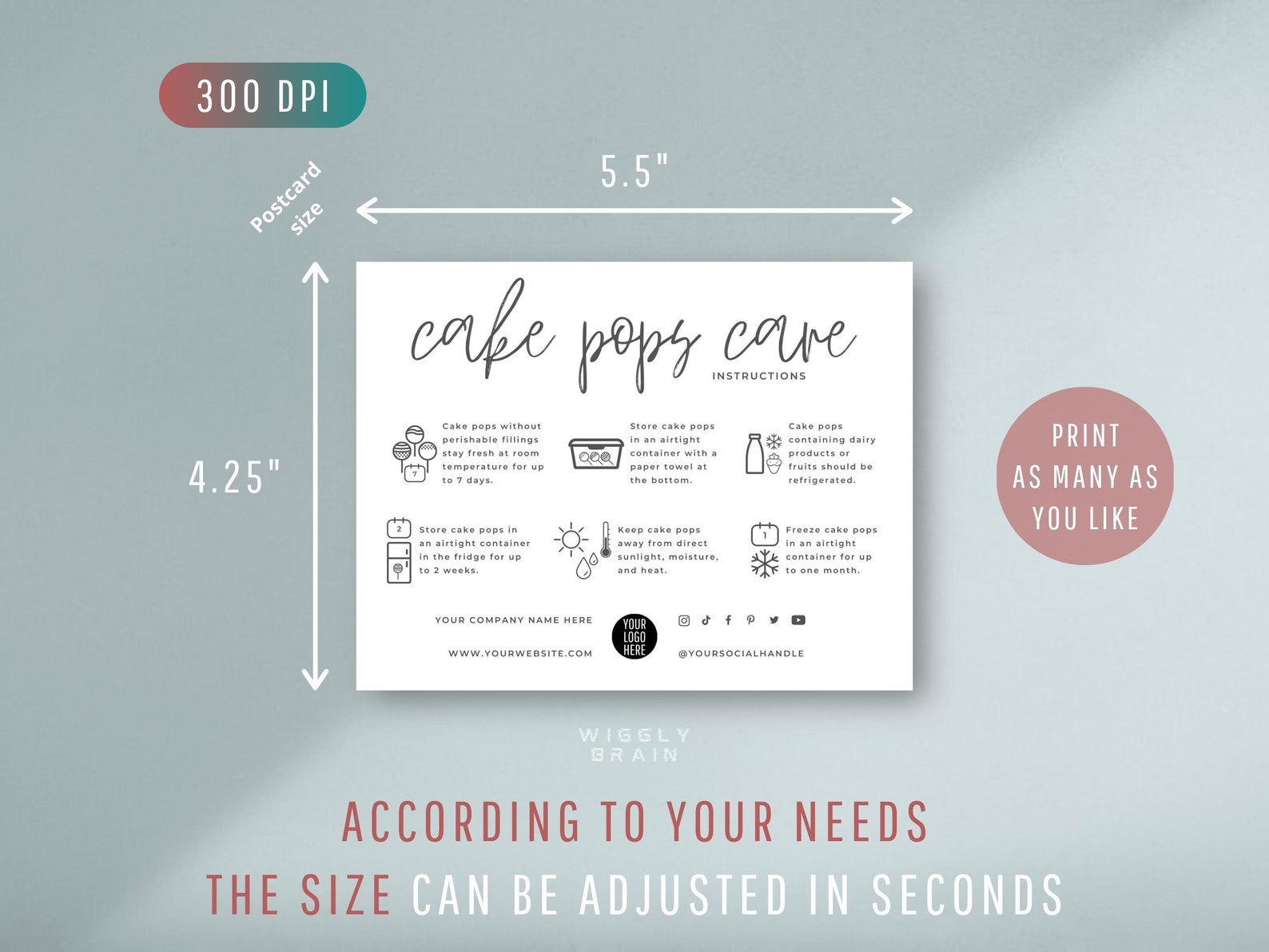 Editable Cake Pops Care Card, Printable Cake Pop Care Instructions ...