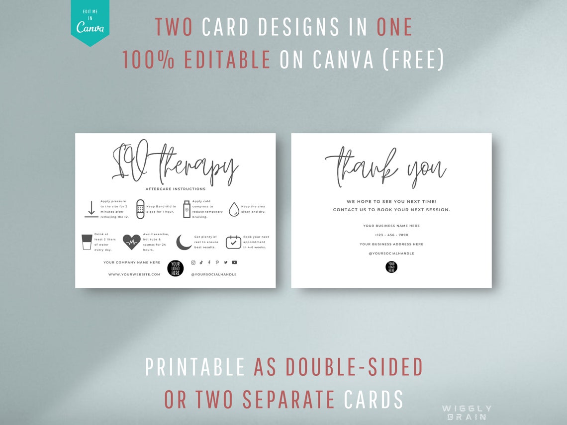 Editable IV Therapy Aftercare Card Templates, IV Hydration Post Care ...