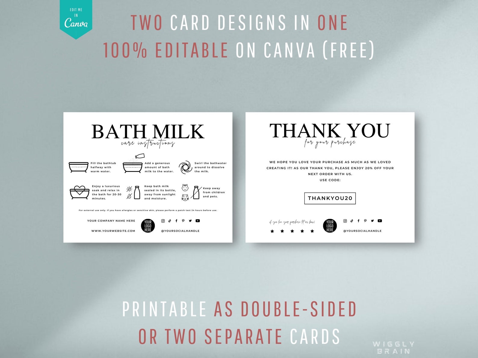Editable Bath Milk Care Card Template, Bath Soak Care Instructions ...