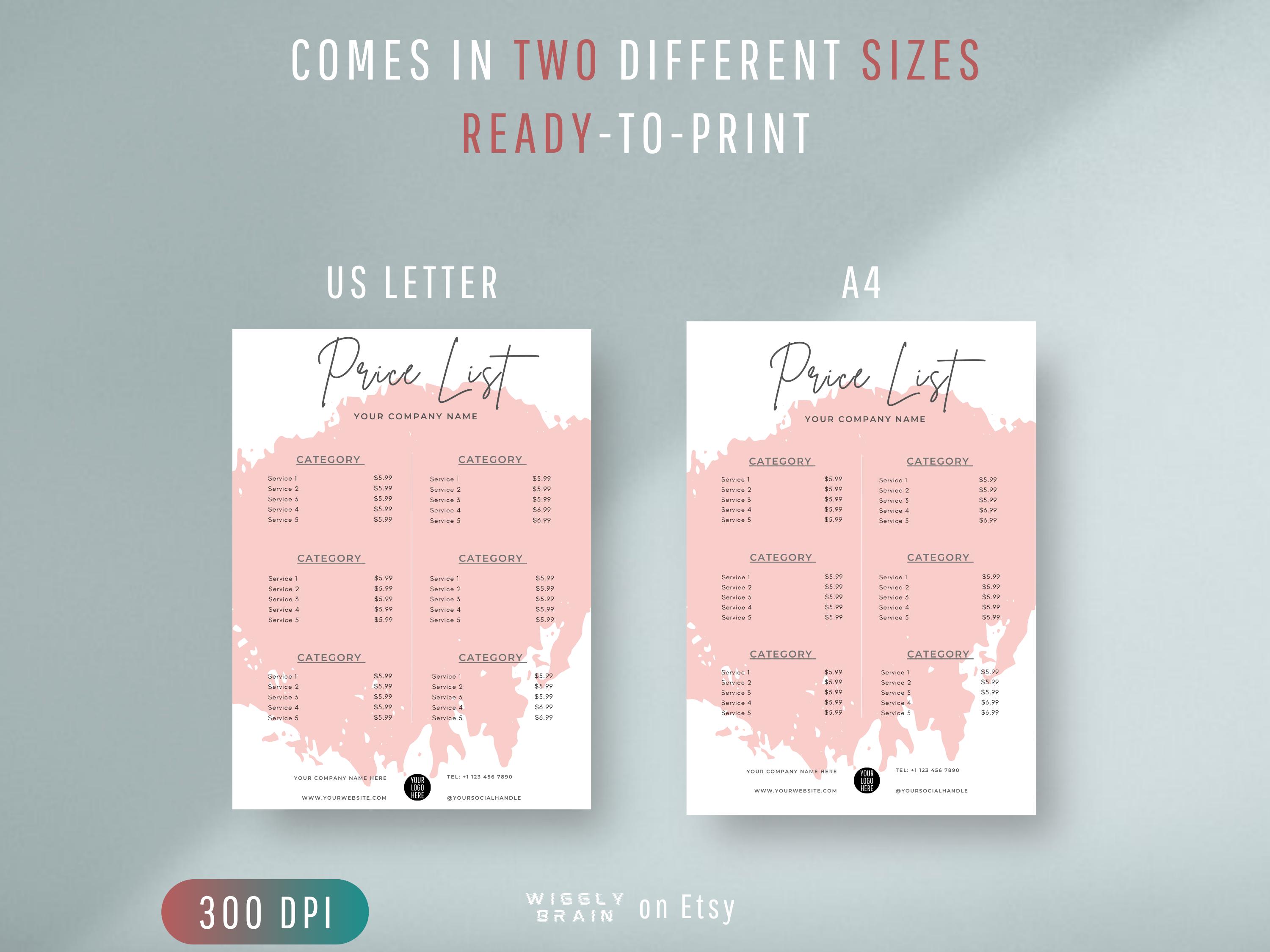 Editable Vinyl Price List Template, Printable Pricing Sheet, Beauty ...