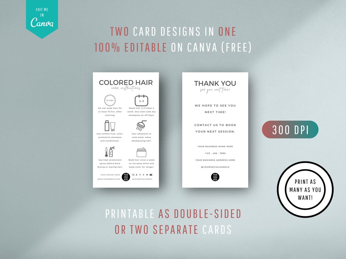 Mini Colored Hair Care Card Template Editable Dyed Hair - Etsy