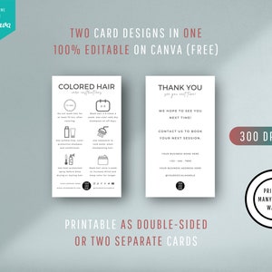 Mini Colored Hair Care Card Template, Editable Dyed Hair Aftercare ...
