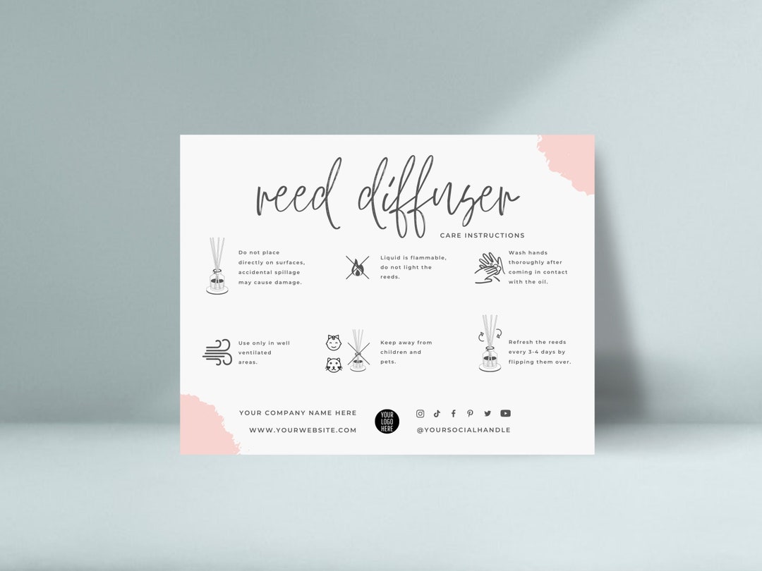 Editable Reed Diffuser Care Card Template, Printable Reed Diffuser Care ...