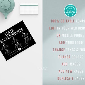 Hair Extensions Care Card Template, Editable Hair Extension Aftercare ...