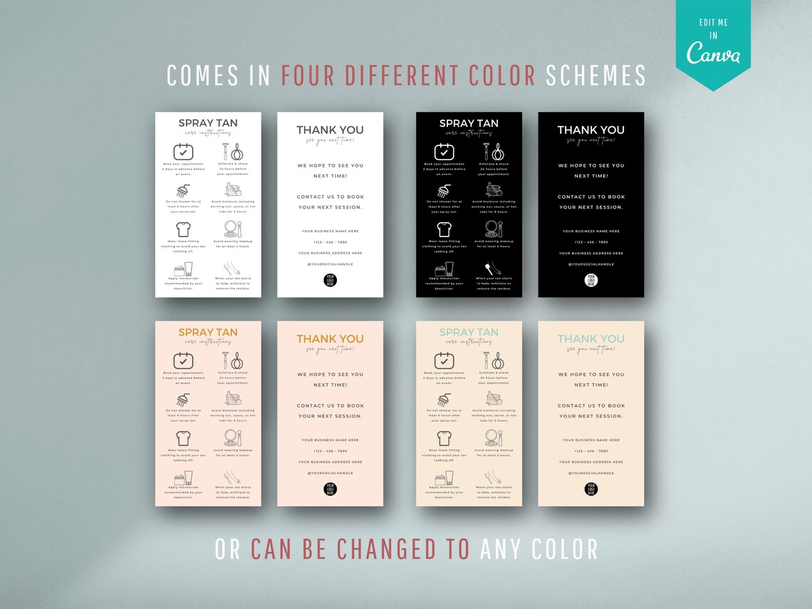 Editable Spray Tan Care Card Template Tanning Aftercare - Etsy
