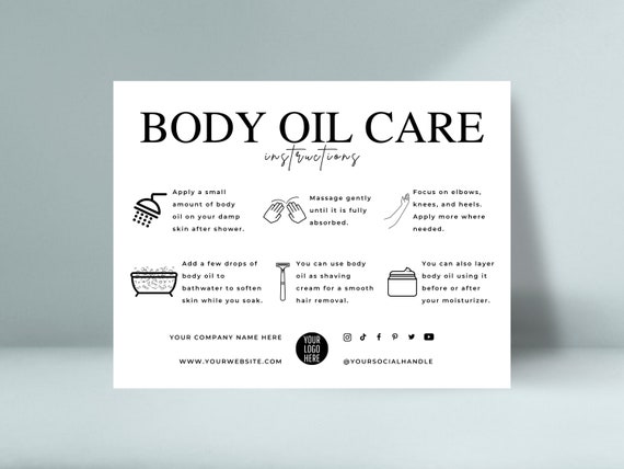 Body Oil Care Card Template Editable Dry Oil Application - Etsy