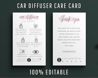 Editable Car Diffuser Care Card Template, Car Scent Care Instructions ...