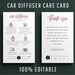 Editable Mini Car Diffuser Care Card Template, Car Scent Care ...