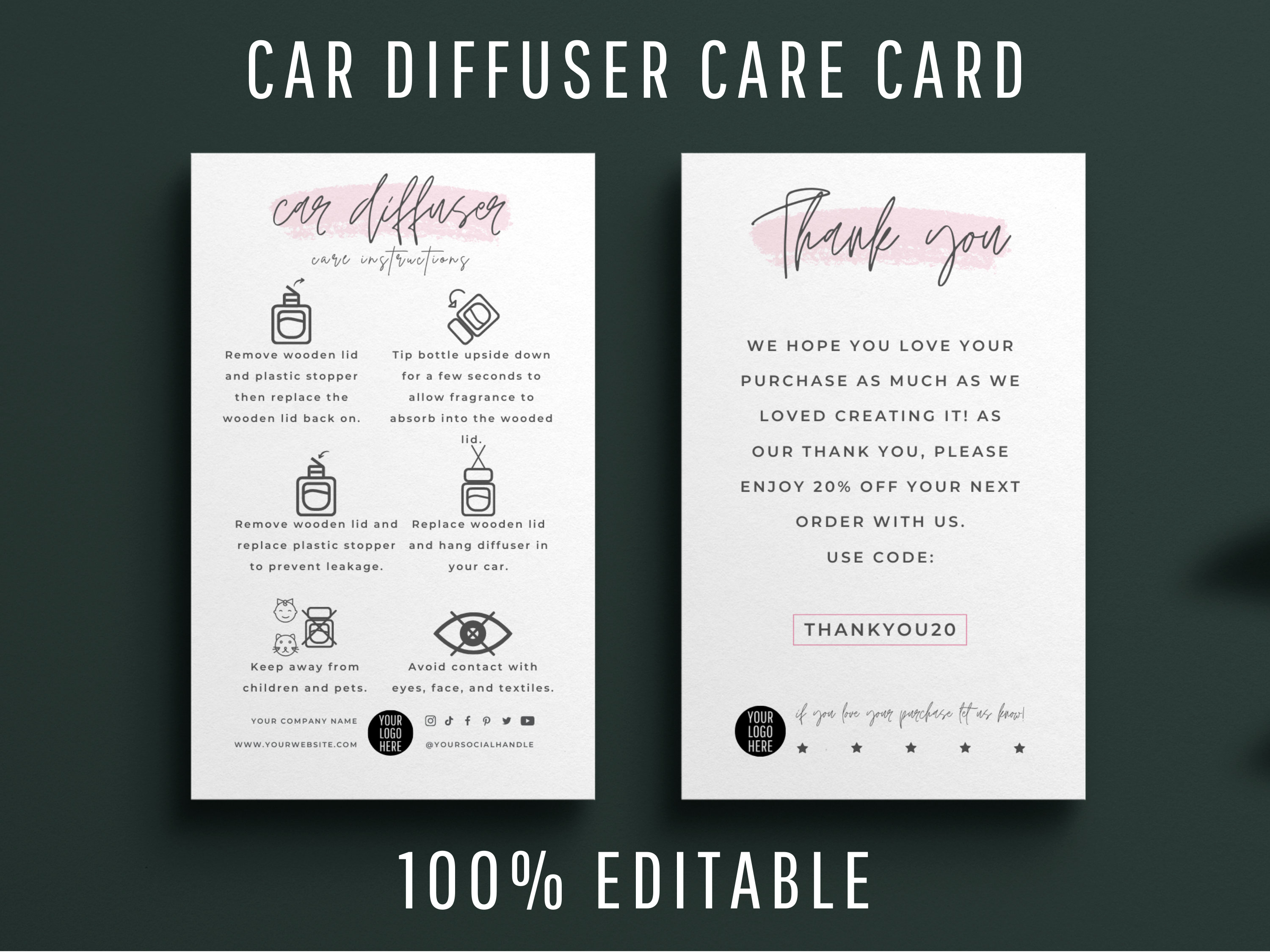 Editable Mini Car Diffuser Care Card Template Car Scent Care - Etsy ...