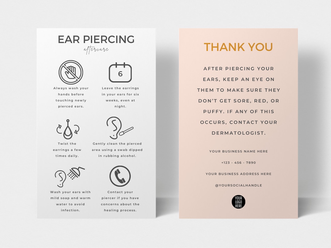 Editable Ear Piercing Aftercare Template, Piercing Guide, Minimalist ...