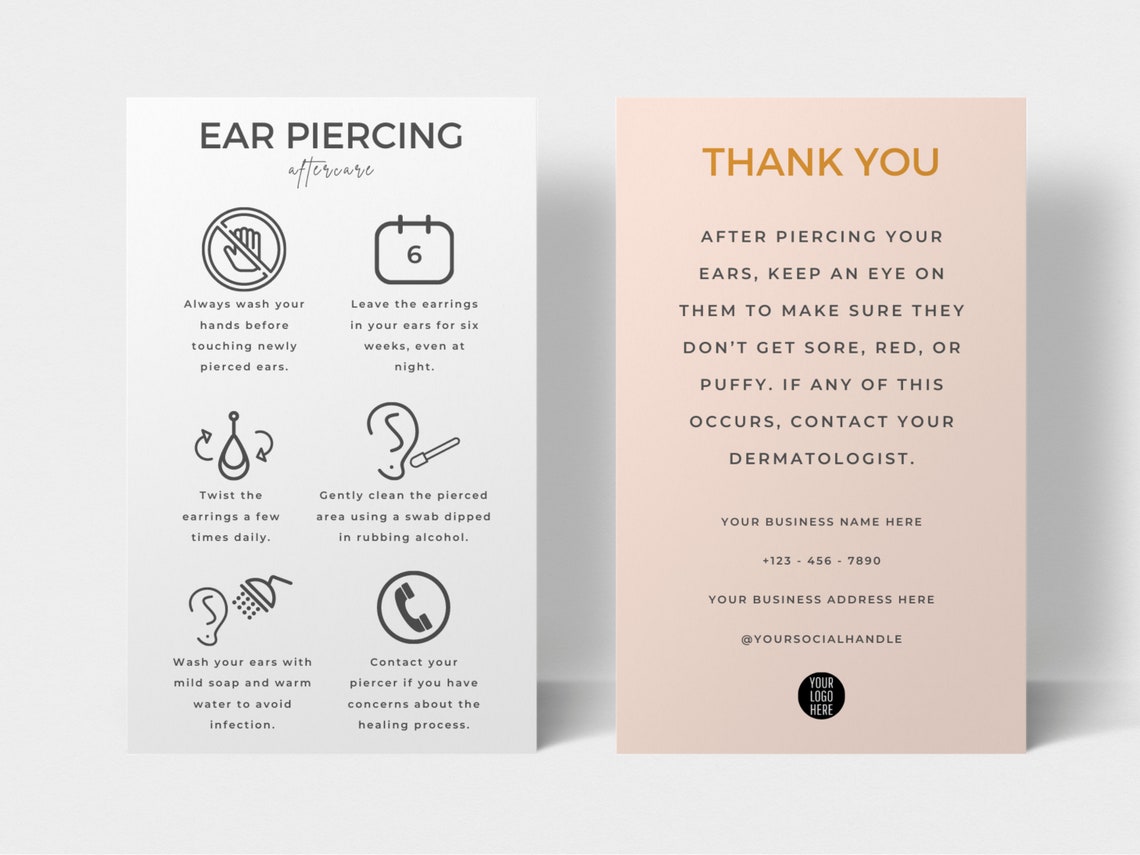 Editable Ear Piercing Aftercare Template, Piercing Guide, Minimalist ...