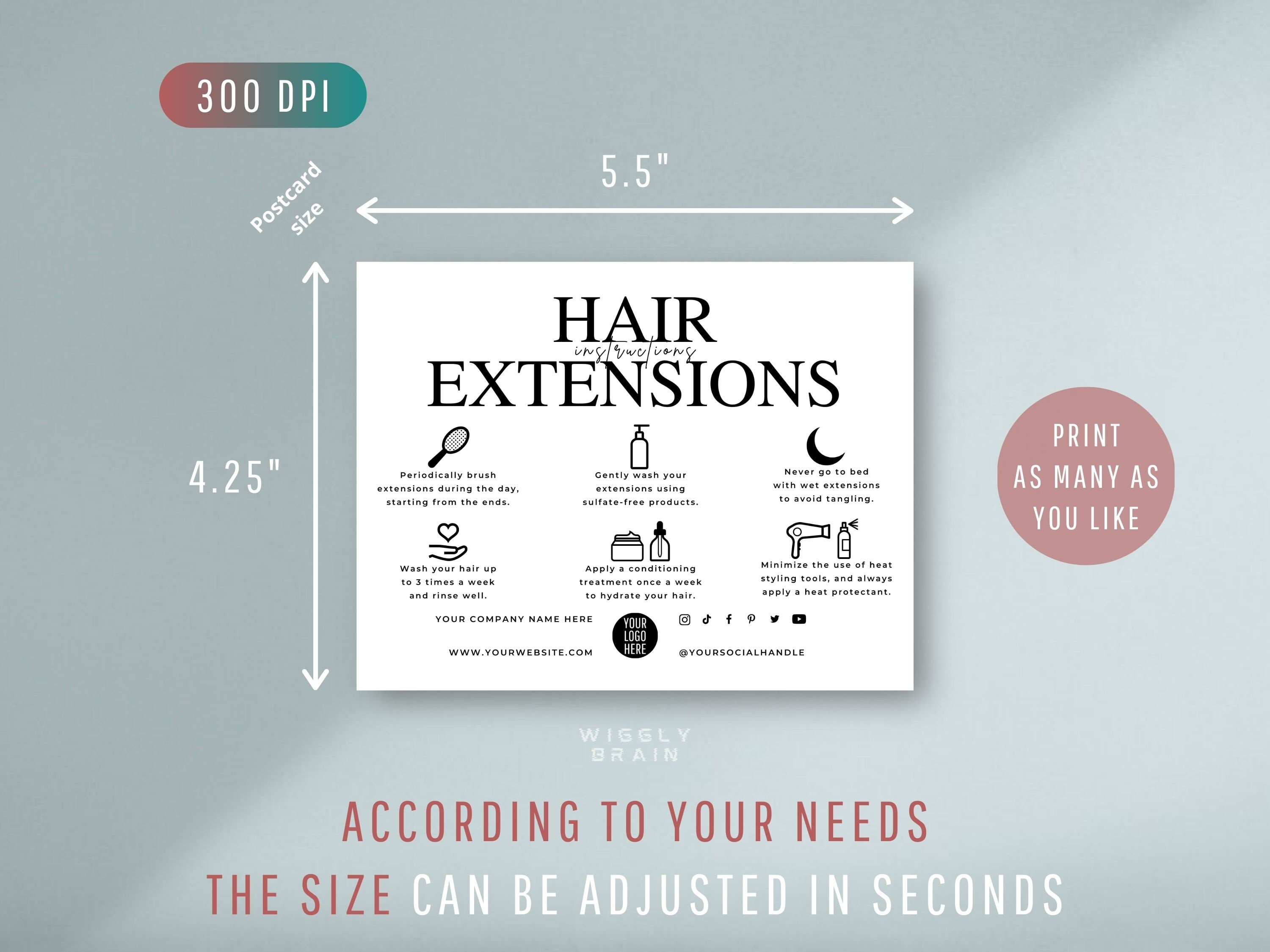 Hair Extensions Care Card Template, Editable Hair Extension Aftercare ...