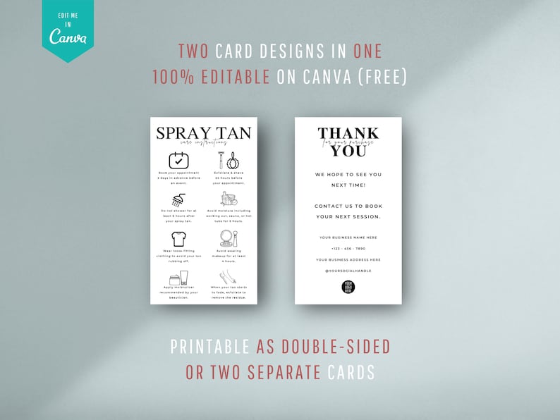 Editable Spray Tan Care Card Template Tanning Aftercare - Etsy