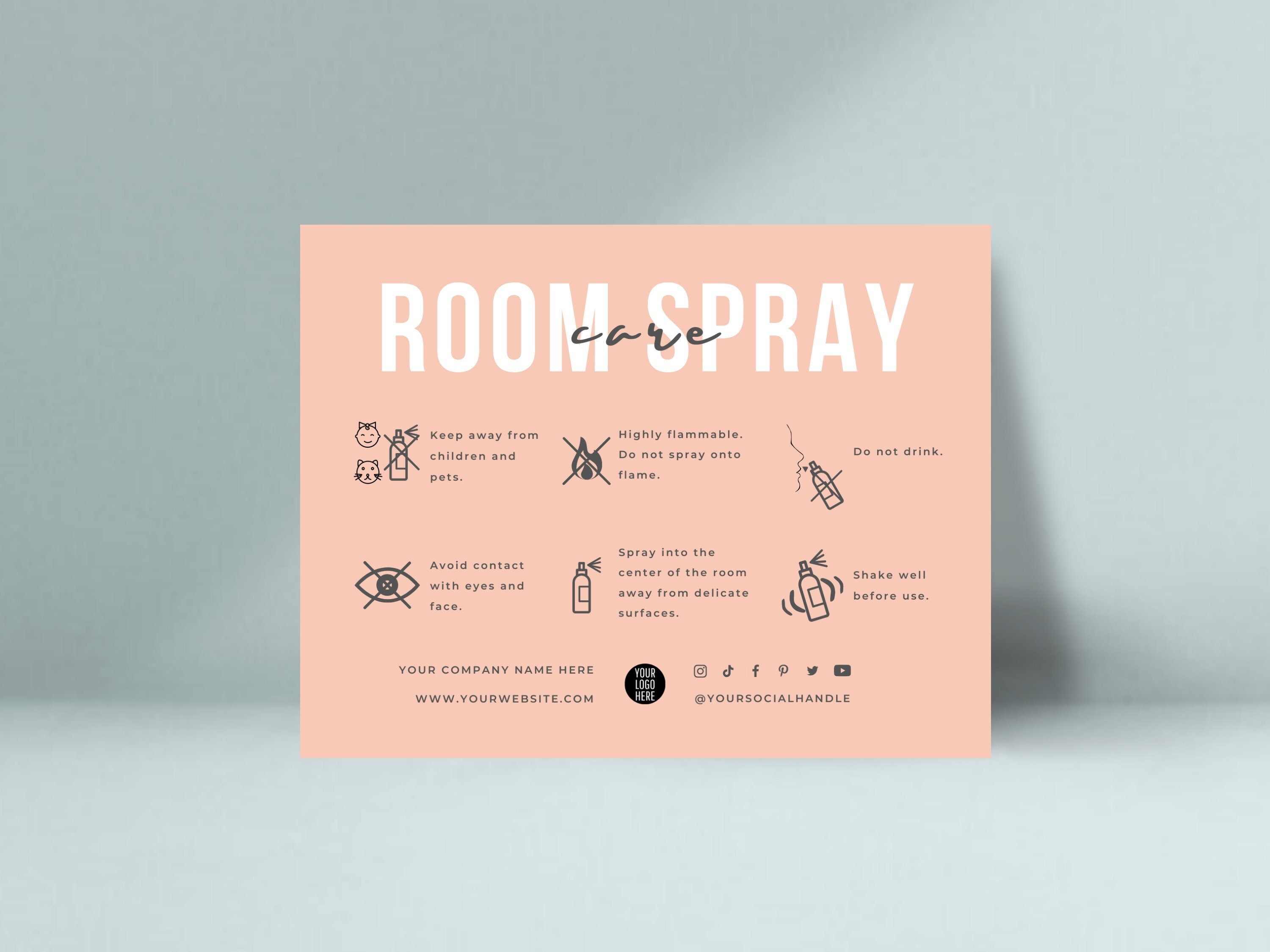 Room Spray Care Card Template Printable Room Mist Care | Etsy