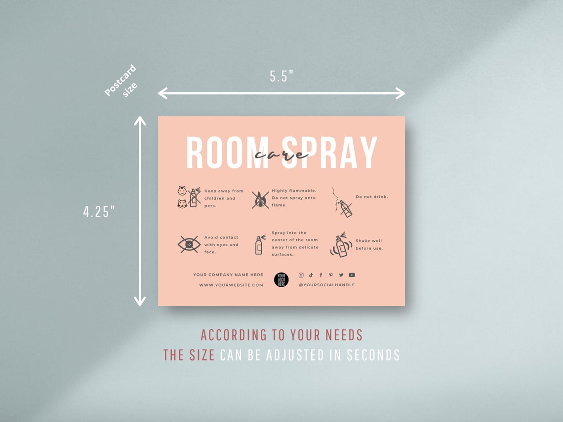 Room Spray Care Card Template Printable Room Mist Care | Etsy
