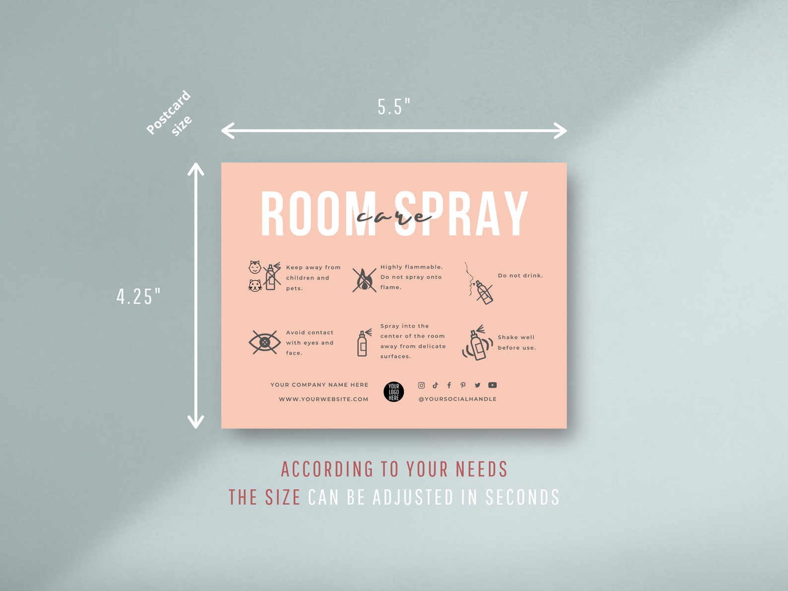 Room Spray Care Card Template Printable Room Mist Care | Etsy
