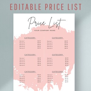 Editable Vinyl Price List Template, Printable Pricing Sheet, Beauty ...