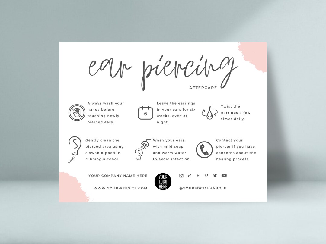Editable Ear Piercing Aftercare Template, Piercing Guide, Boho Earring ...
