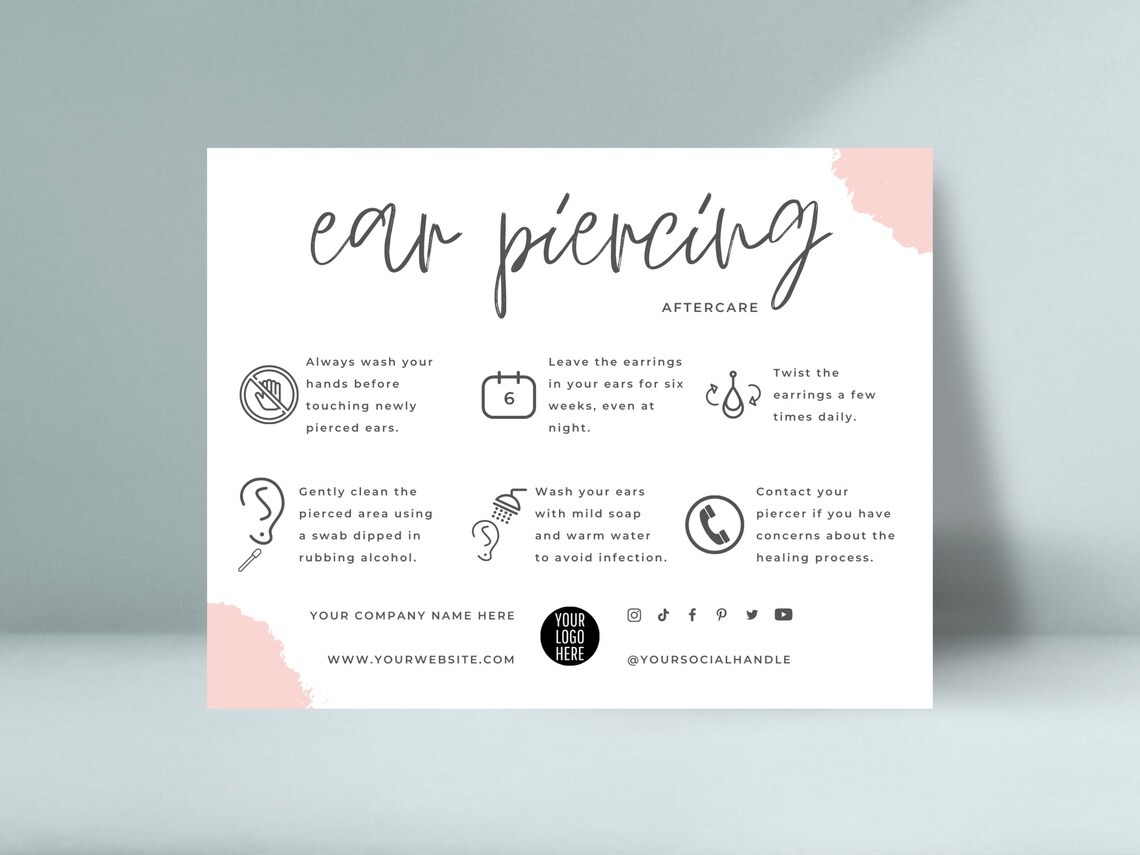 Editable Ear Piercing Aftercare Template, Piercing Guide, Boho Earring ...