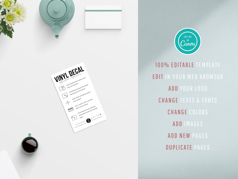 Vinyl Instructions Card Template, Editable Vinyl Decal Application Care ...