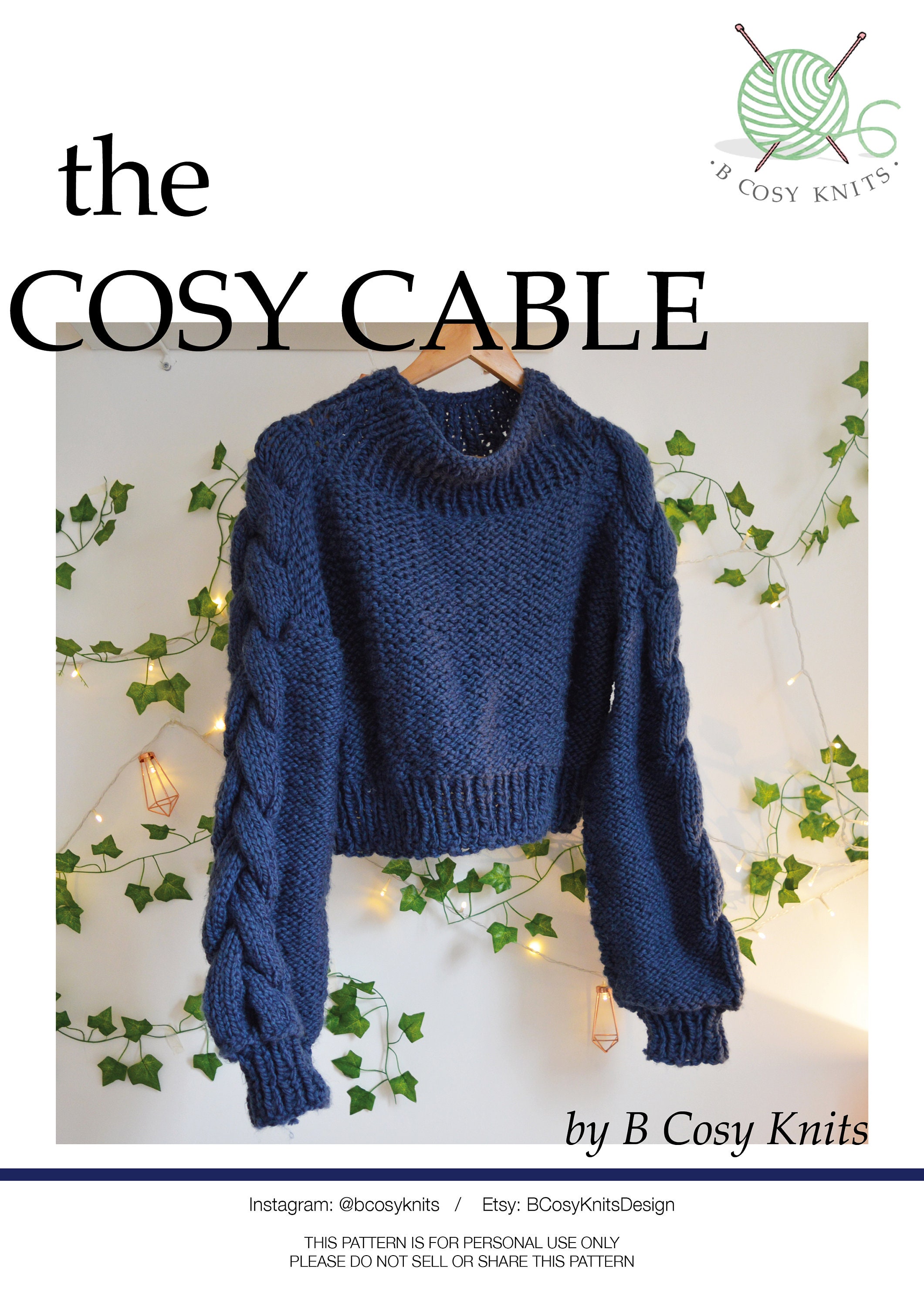 KNITTING PATTERN *the Cosy Cable* Jumper Pattern, Wool Knitted Jumper ...