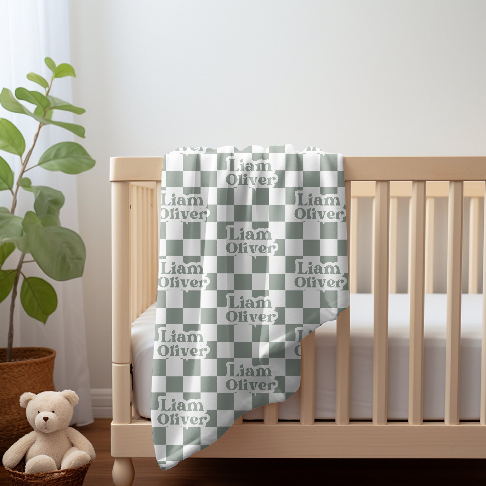 Personalized Checkered Print Plush Baby Blanket Custom Name Checker ...
