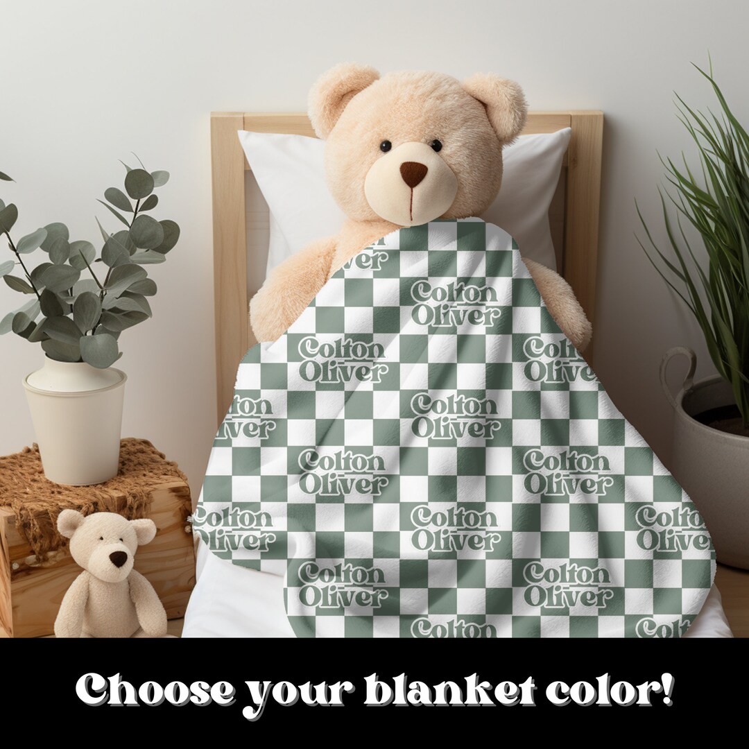 Personalized Checkered Print Plush Baby Blanket Custom Name Checker ...