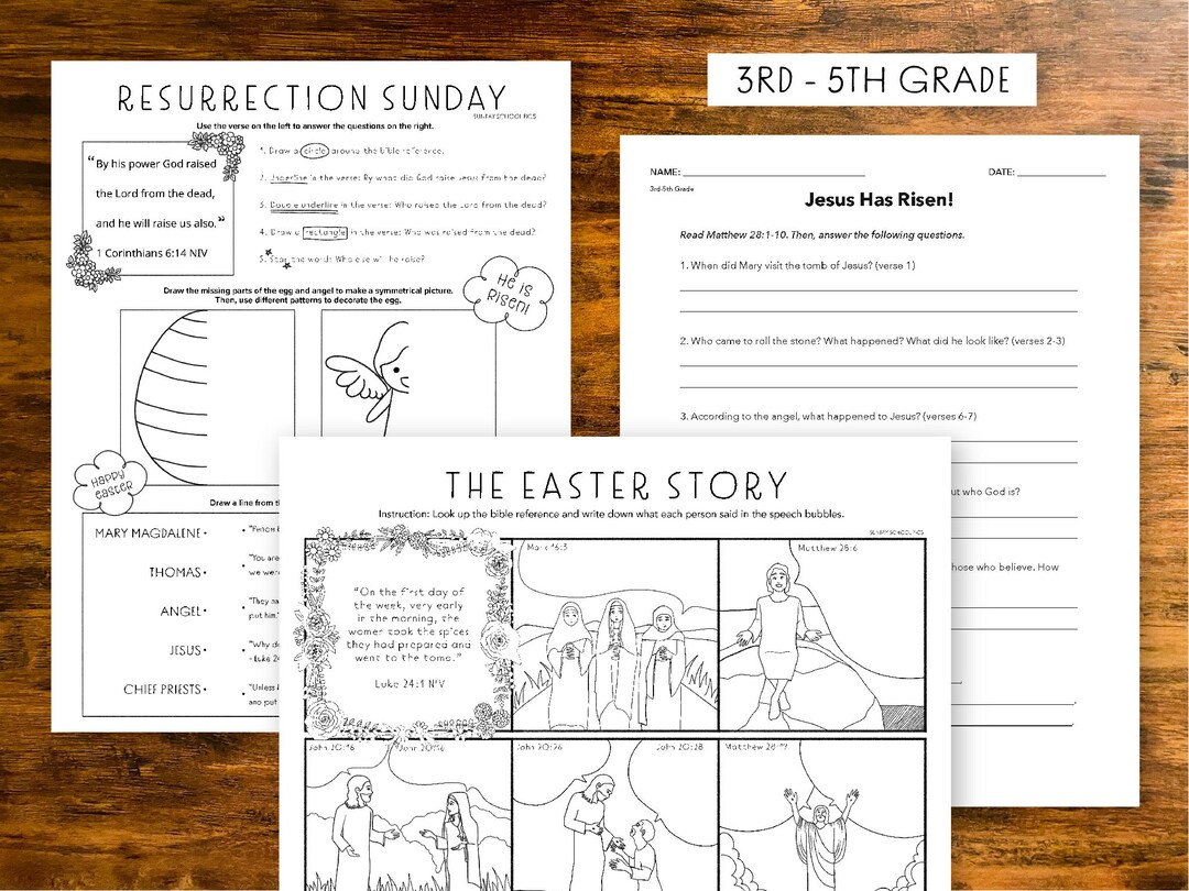 Easter Sunday School Printable Activity Sheets for Prek to 5th Grade - Etsy