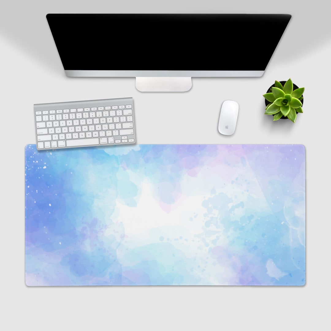 Pastel Blue Clouds Sky Watercolor Mousepad Large Desk Mat Office Mouse ...