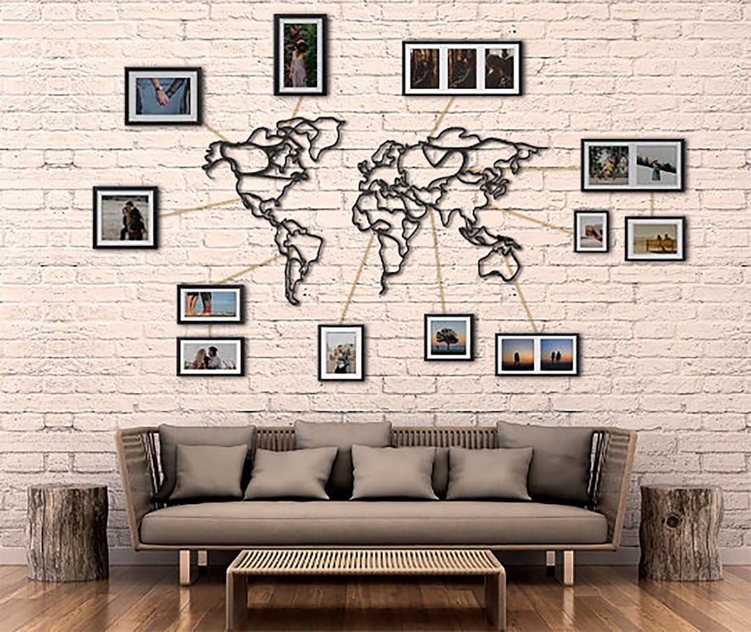 Metal World Map Wall Art With Picture Frames - Scandinavian Design - Etsy