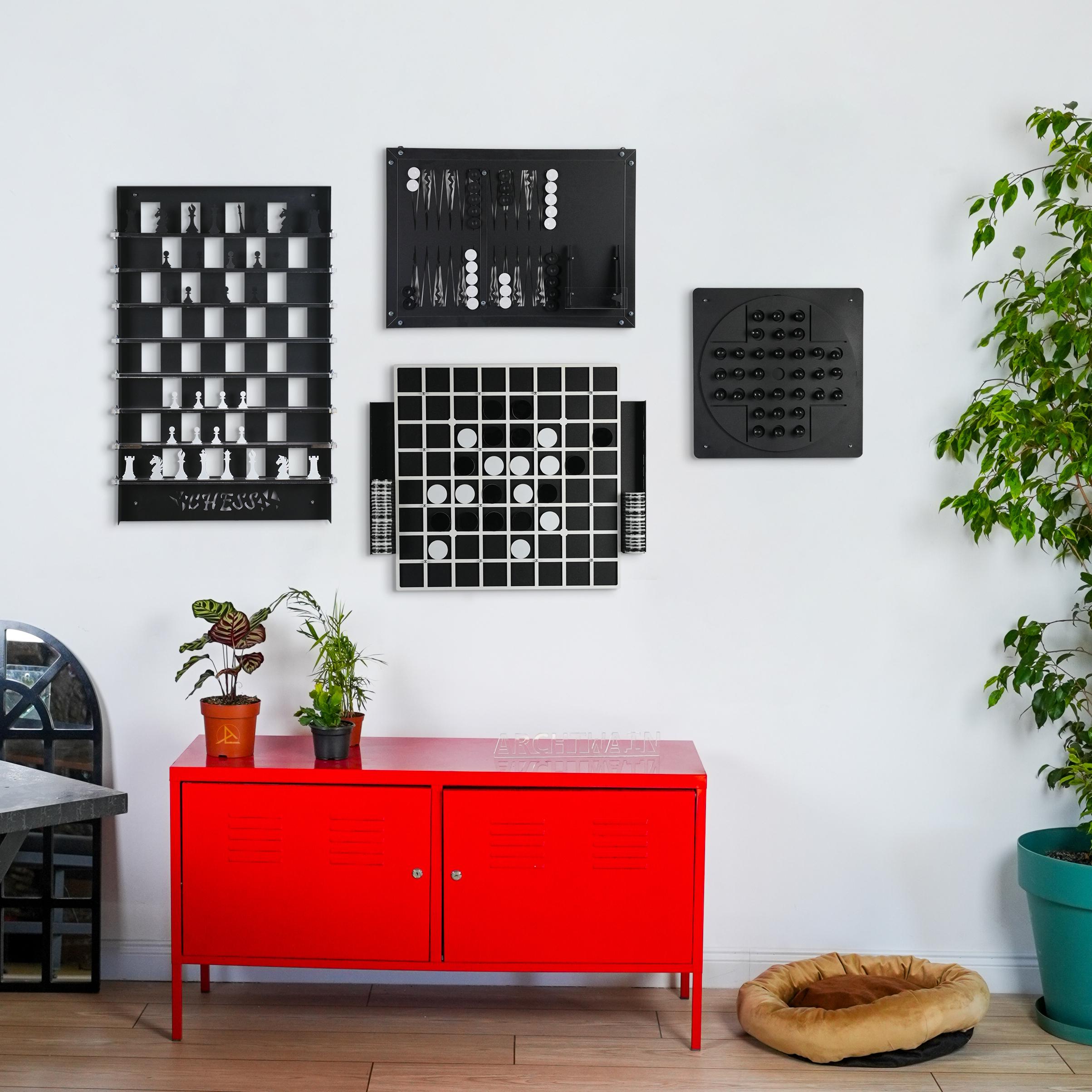 Wall Game Board Set: Chess, Backgammon, Peg Solitaire, Othello ...