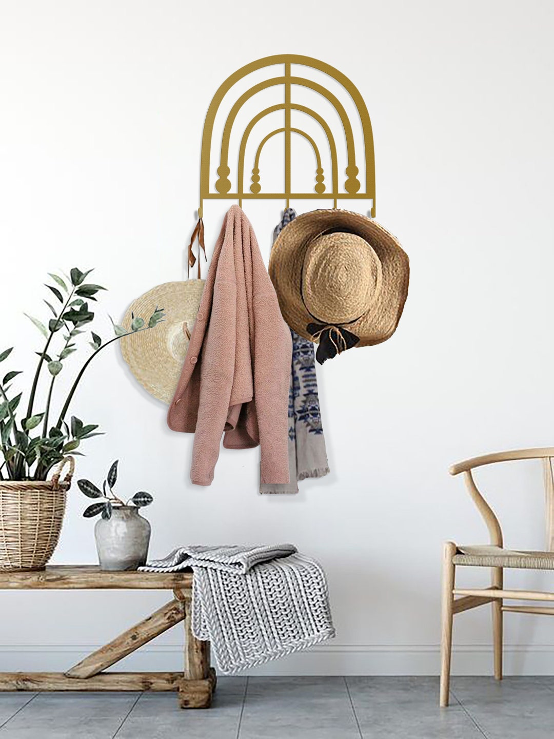 Modern Metal Wall Mounted Coat Rack: Gold Geometric Design - Etsy