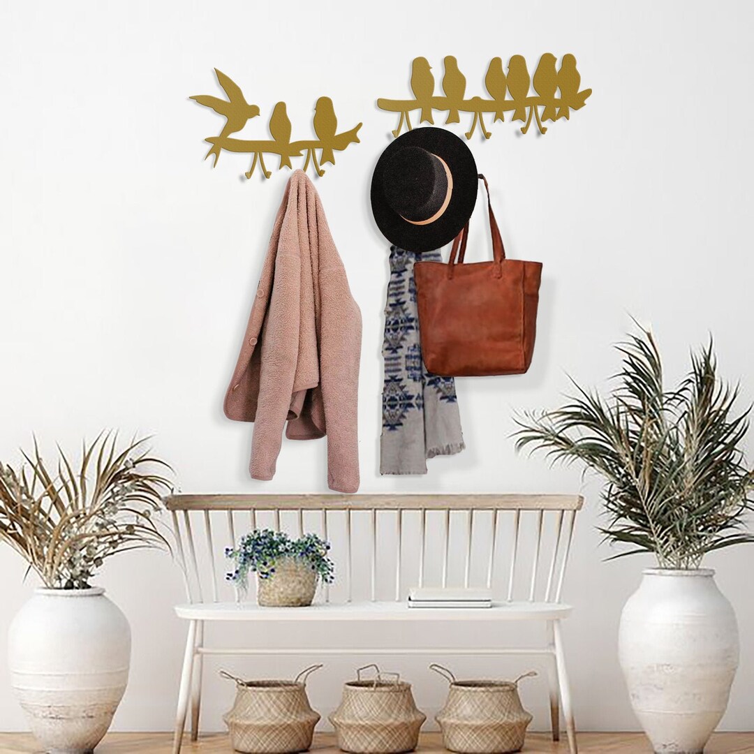 Metal Bird Coat Rack Set: Modern Wall Mounted Organizer - Etsy