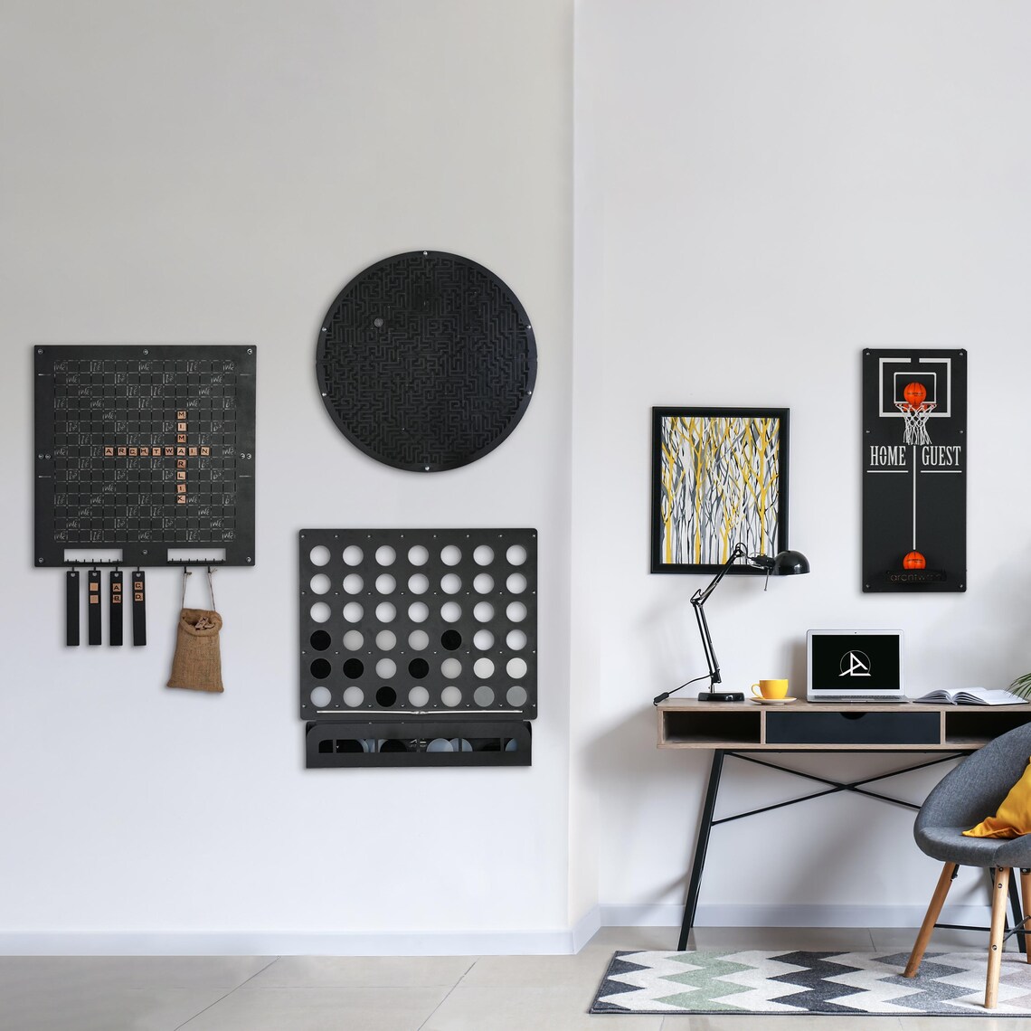 Wall Games Set: Four in a Row, Basketball, Labyrinth, Magnetic Word ...