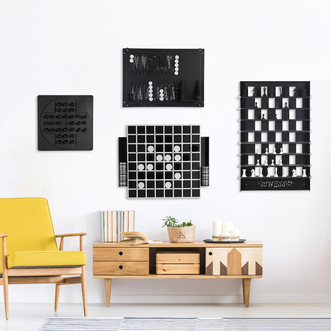 Wall Game Board Set: Chess, Backgammon, Peg Solitaire, Othello ...