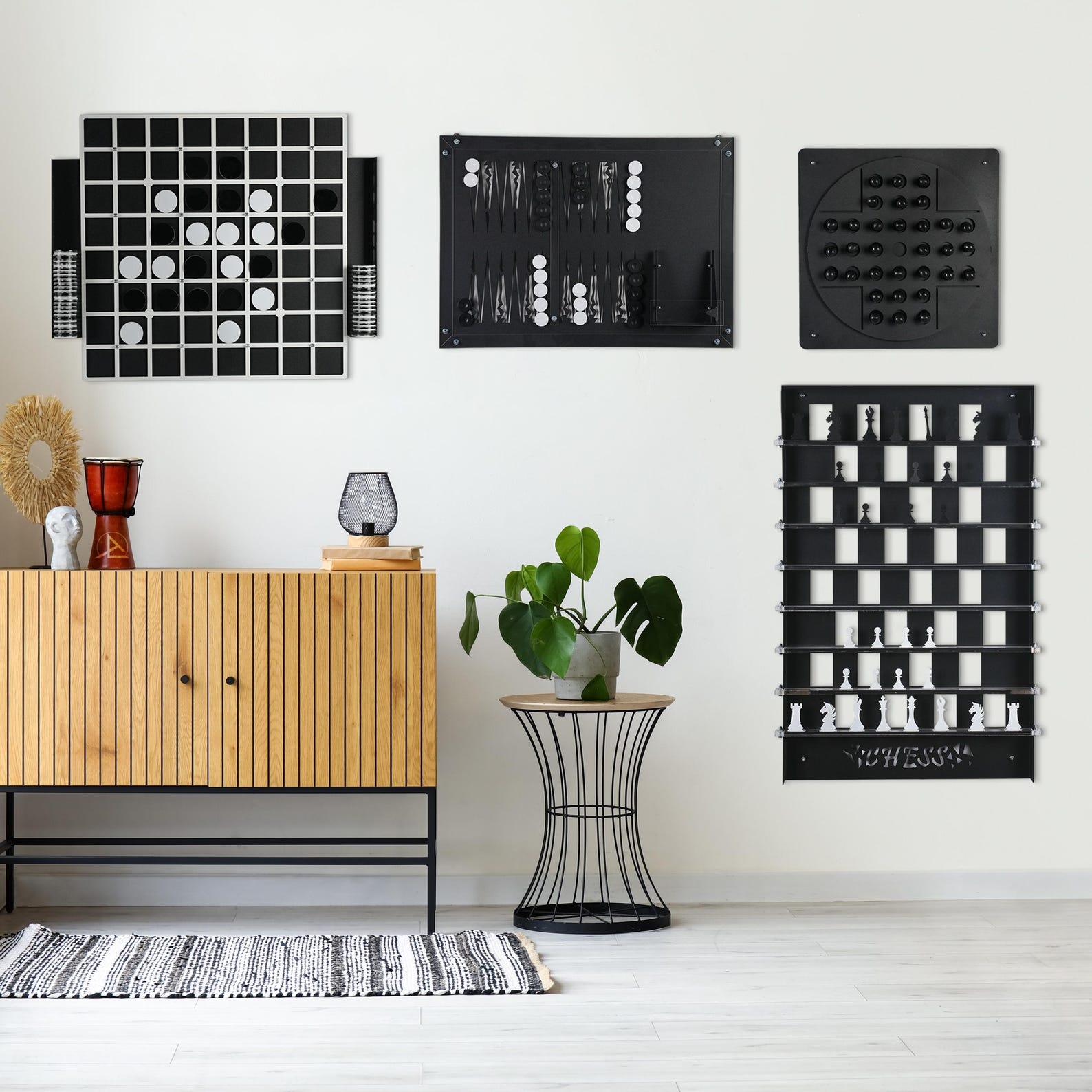 Wall Game Board Set: Chess, Backgammon, Peg Solitaire, Othello ...