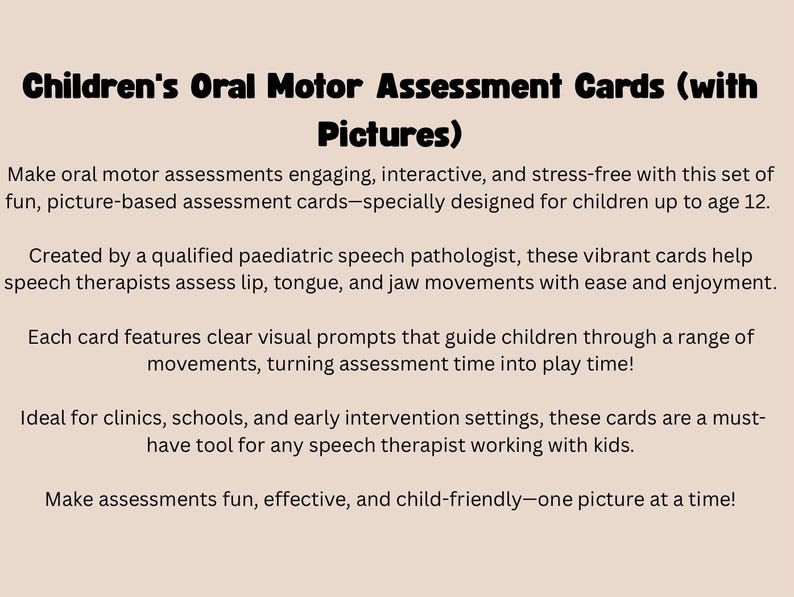 Oral Motor Assessment Cards: Speech Pathology Tools for Children - Etsy