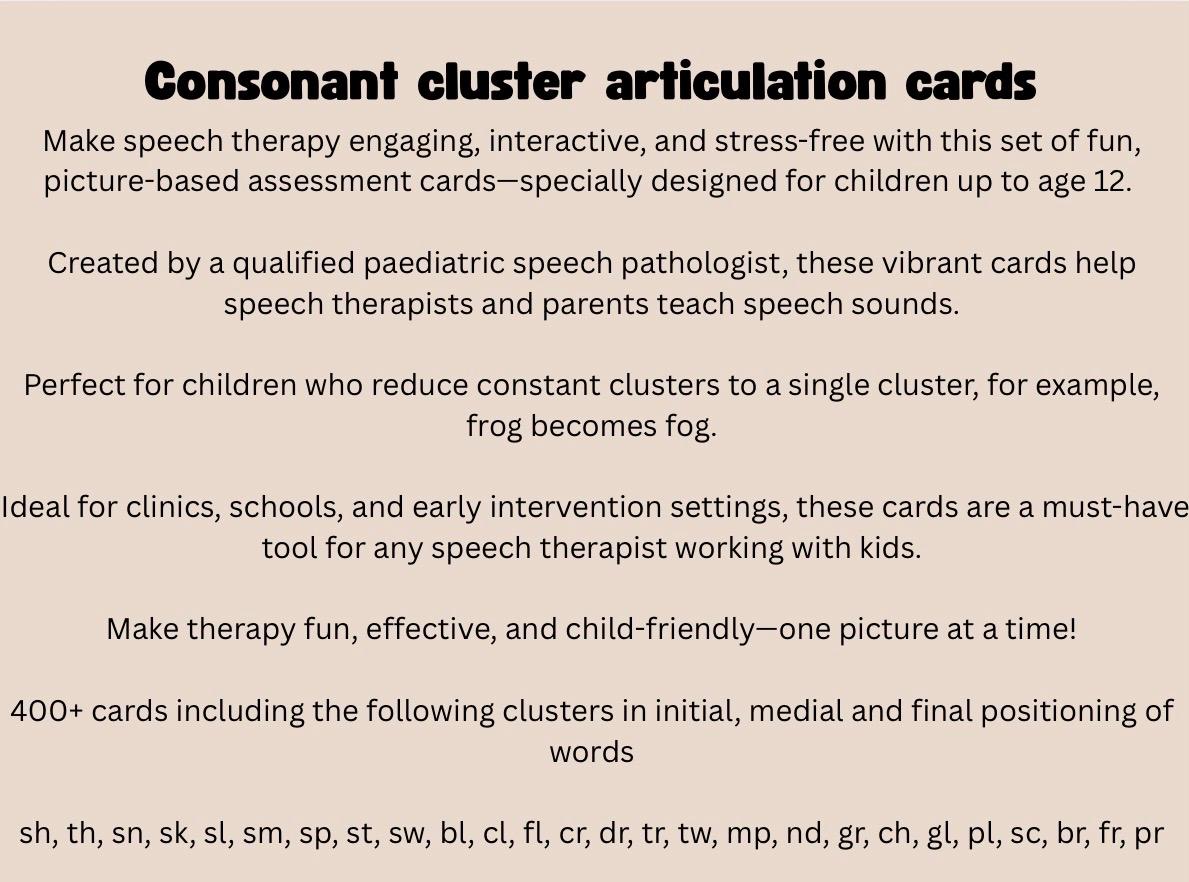 Consonant Cluster Articulation Cards: Speech Therapy Blend Practice ...