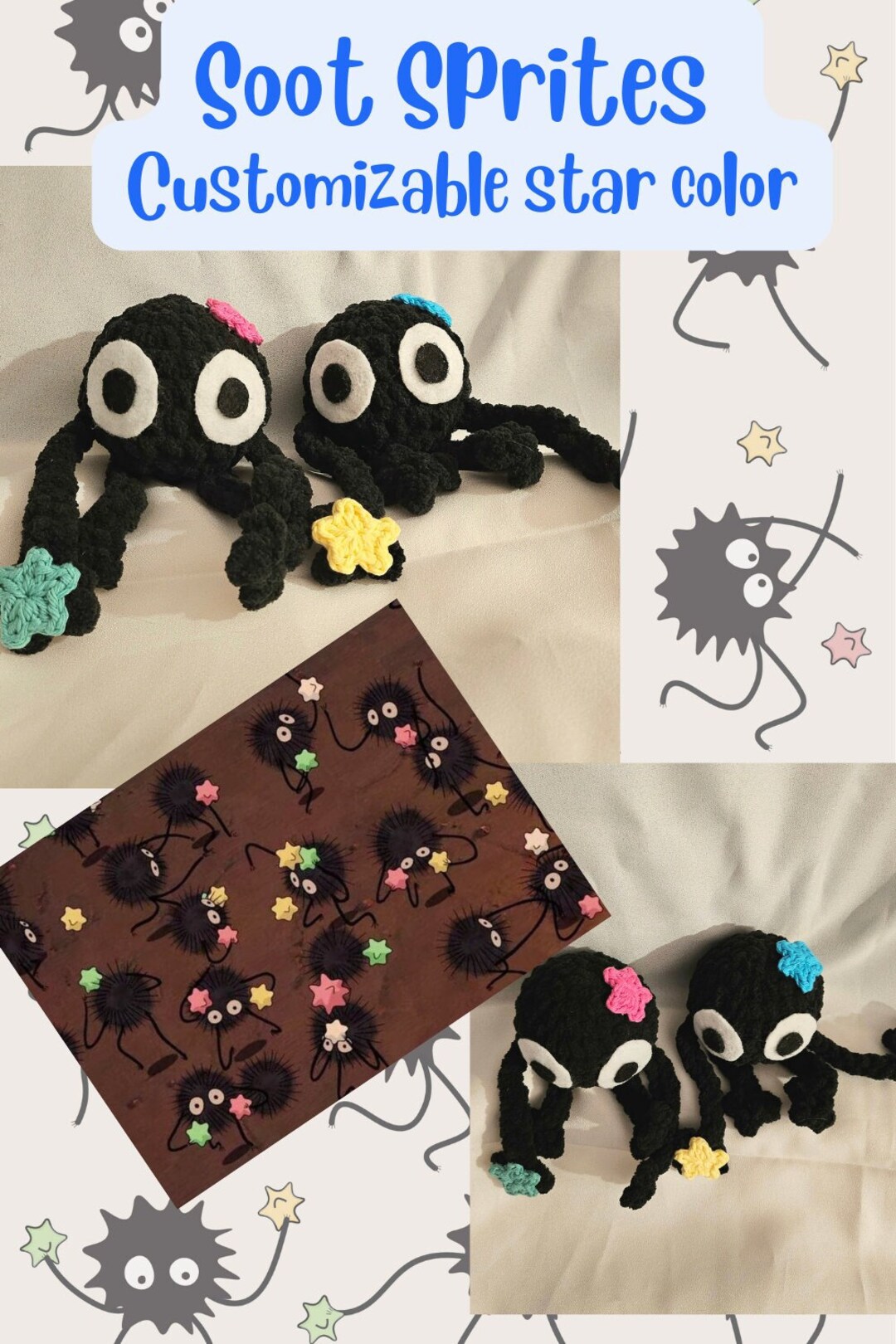 Soot Sprite Plushy Crochet- Customizable Star Color; Gift ; Spirited ...