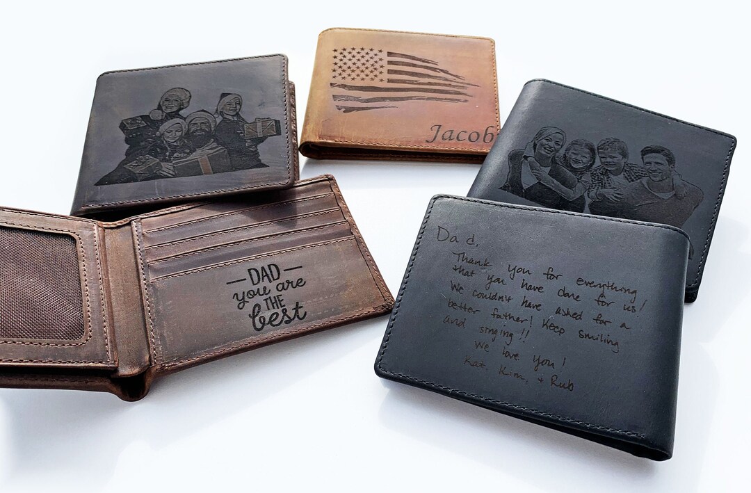 Genuine Leather Men's Wallet, Engraved Handwriting Footprint Handprint ...