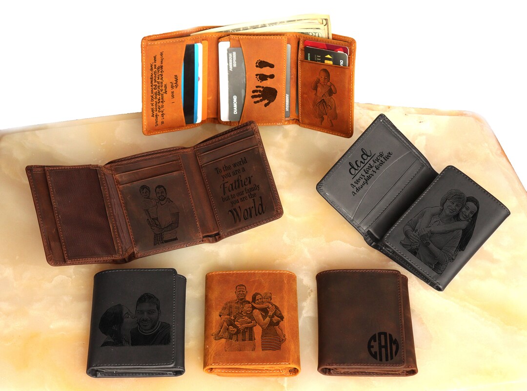 Christmas Gift, RFID PROTECTED Trifold Men's Wallet, Engraved Photo ...
