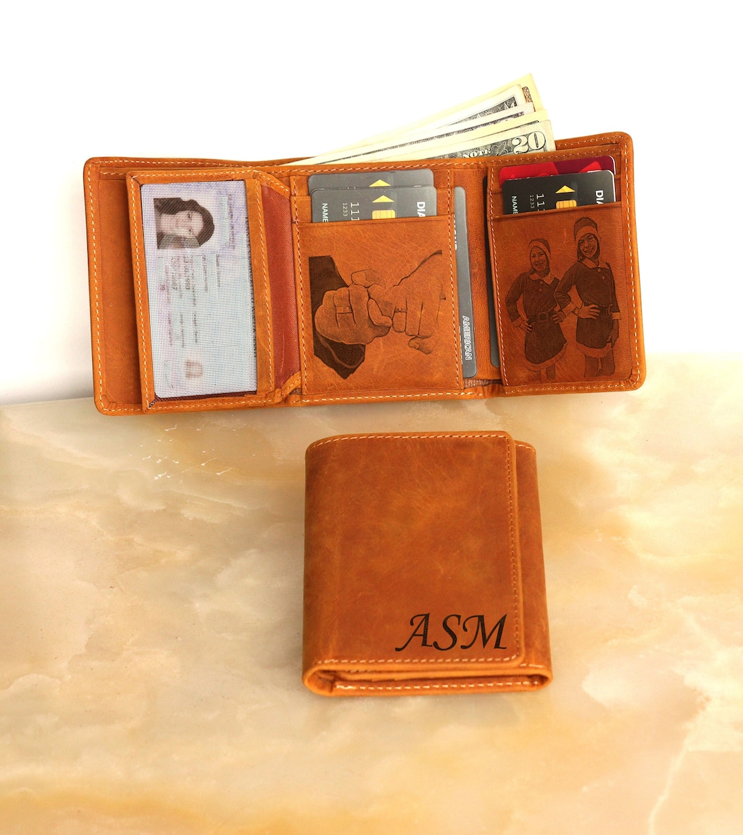 Personalized Leather Trifold Wallet: Engraved Photo, RFID Protection - Etsy