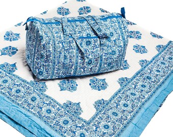 Cotton Quilt and Weekender Bag Set Rosy | Etsy