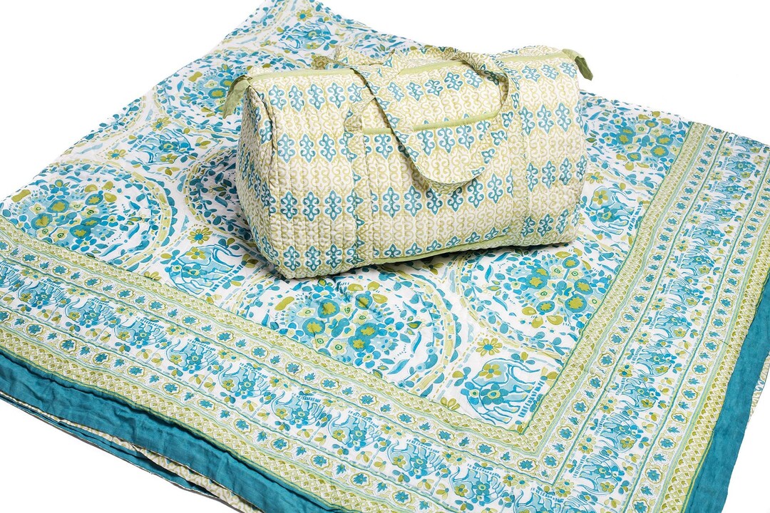 Cotton Quilt and Weekender Bag Set - Sage - Etsy