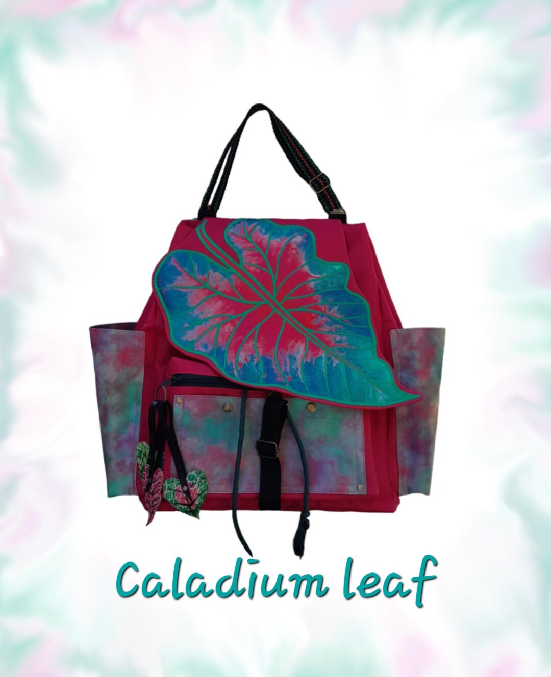 Green and Pink Caladium Leaf Backpack Convertible Into a Handbag or ...