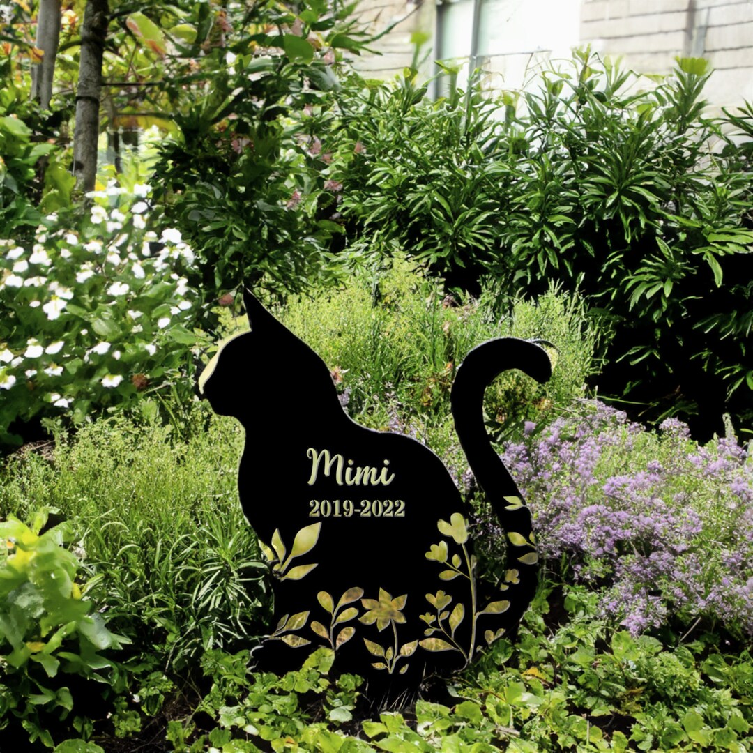 Custom Pet Memorial Stake: Metal Flower Cat Stake for Pet Grave ...